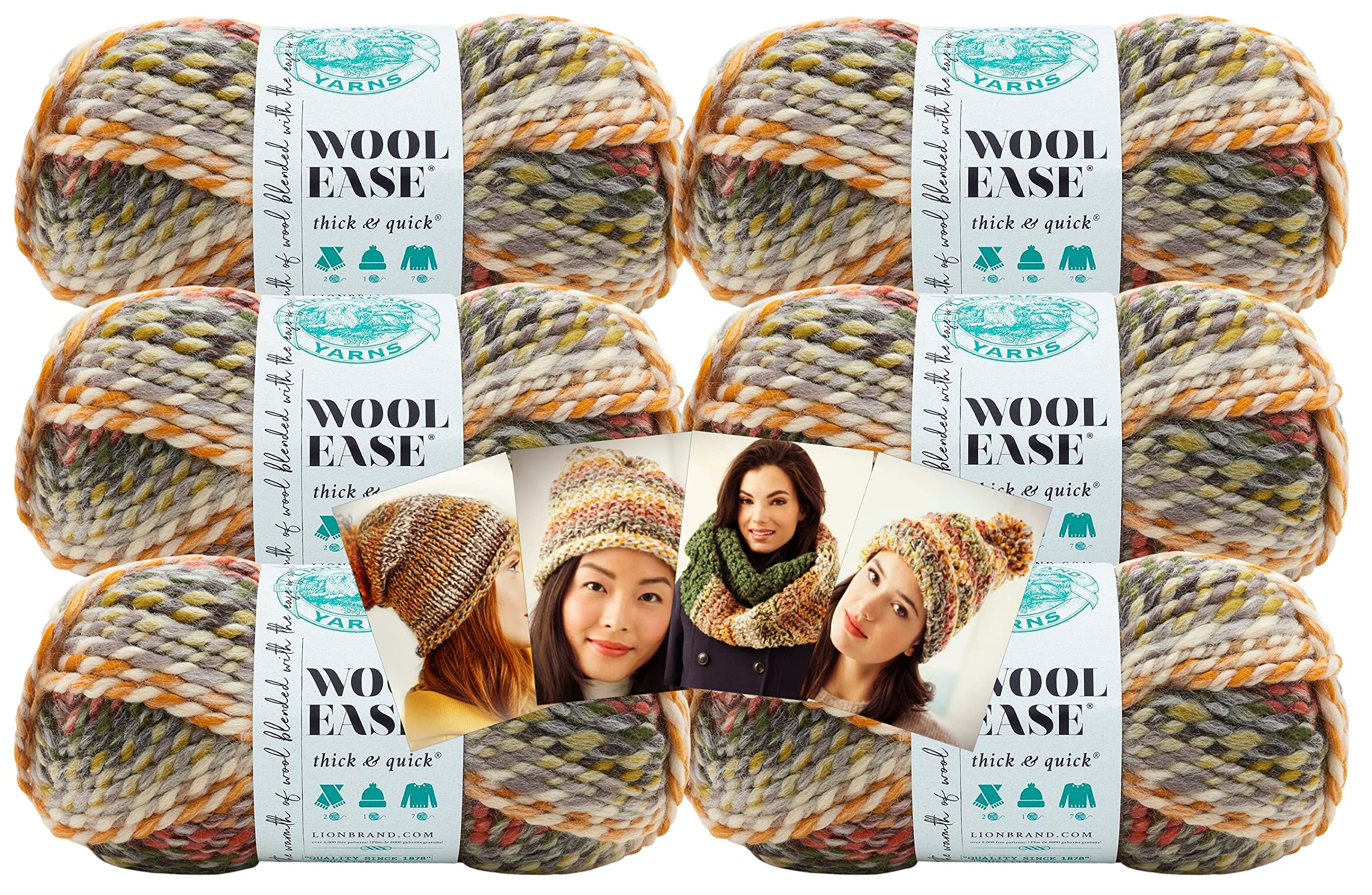 Lion Brand Yarn Wool-Ease Thick & Quick - Prints and Stripes - 6 Pack with Pattern Cards - 640-617 (City Lights)