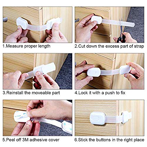 Huture Multipurpose Child Proof Safety Baby Proofing Cabinet Locks with Adhesives Adjustable Strap Latches to Cabinets Drawers Cupboard Oven Fridge Closet Seat Door Window Brown 6pcs