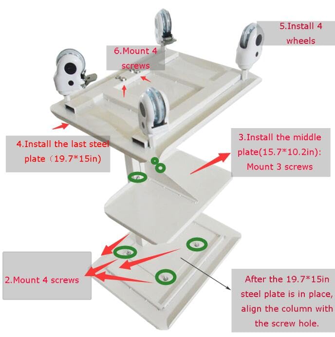 PreAsion Dentist Cart Multi-Function Mobile All High-Carbon Steel 3 Layers Trolley Weigh- Scale 40-70kg with Brake Wheels for Dental Hospital Nurse Emergency Lab