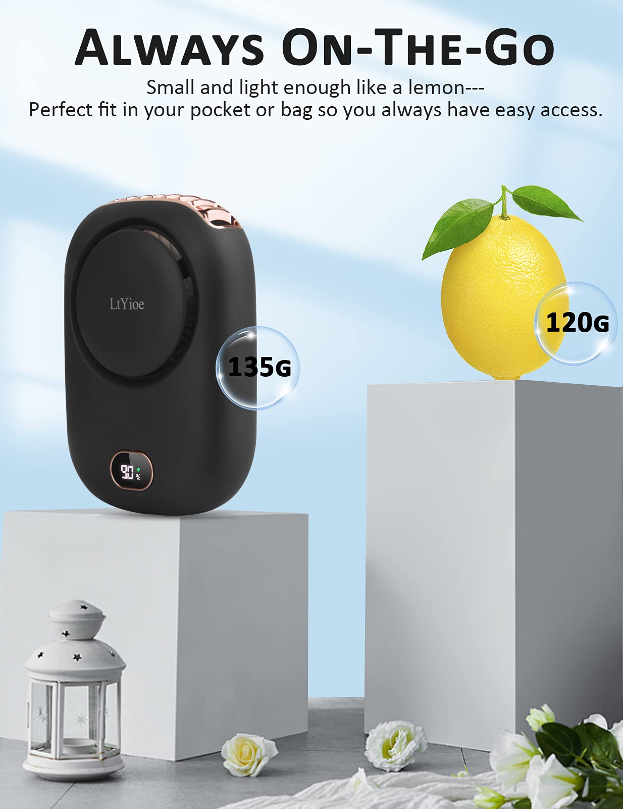 LtYioe Mini Fan Mini Handheld Fan Portable Fans USB Rechargeable, Personal Desk Fan Multifunctional with Strong Airflow, LED Smart Display and 3 Speed Adjustable for Outdoor Beach Home(Dark Black)