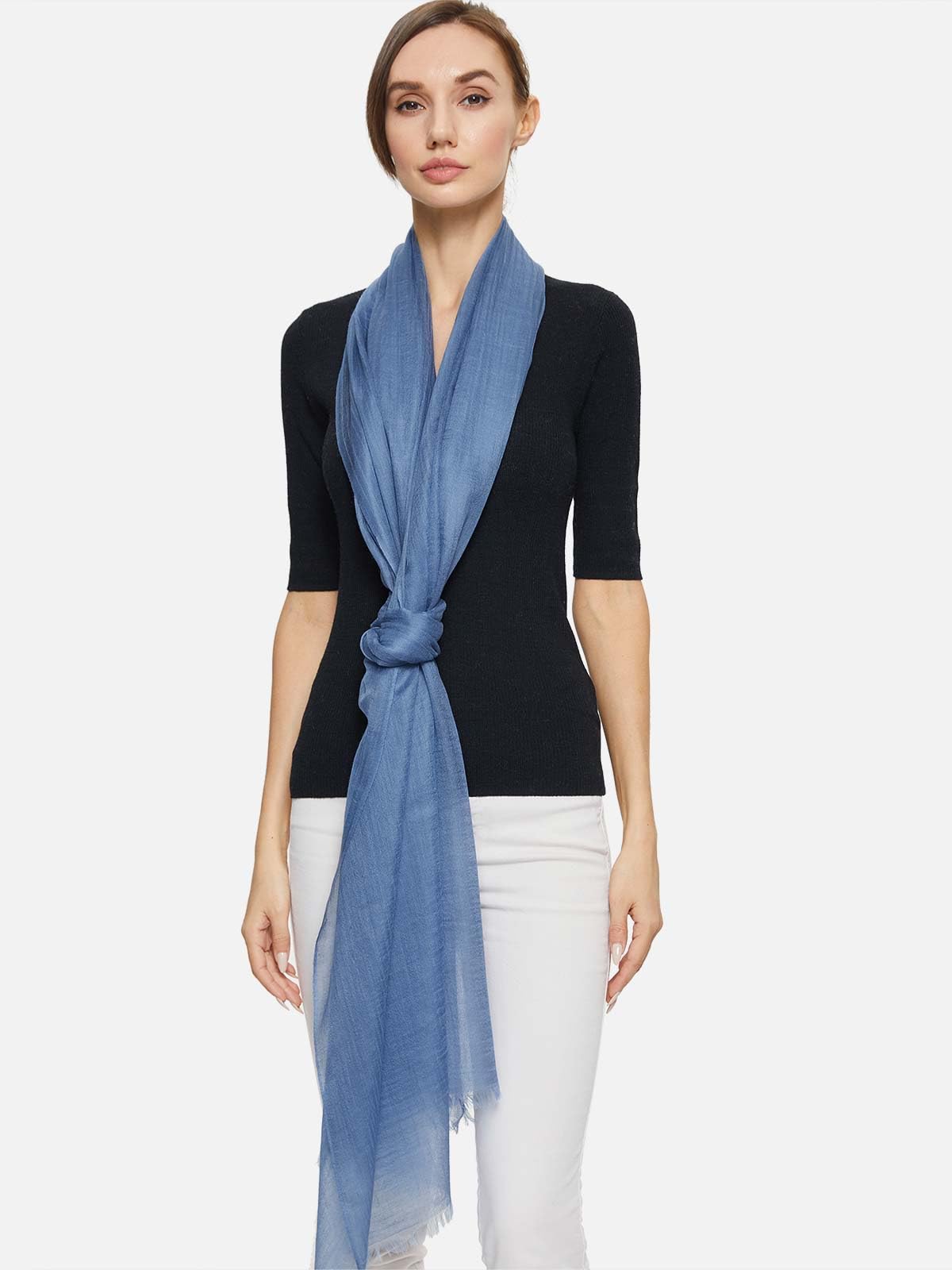 Ovcio Featherlight Dark Blue Cashmere Scarf - 100% Pure Cashmere Wrap Scarf for Women (87x39) with Gift Box