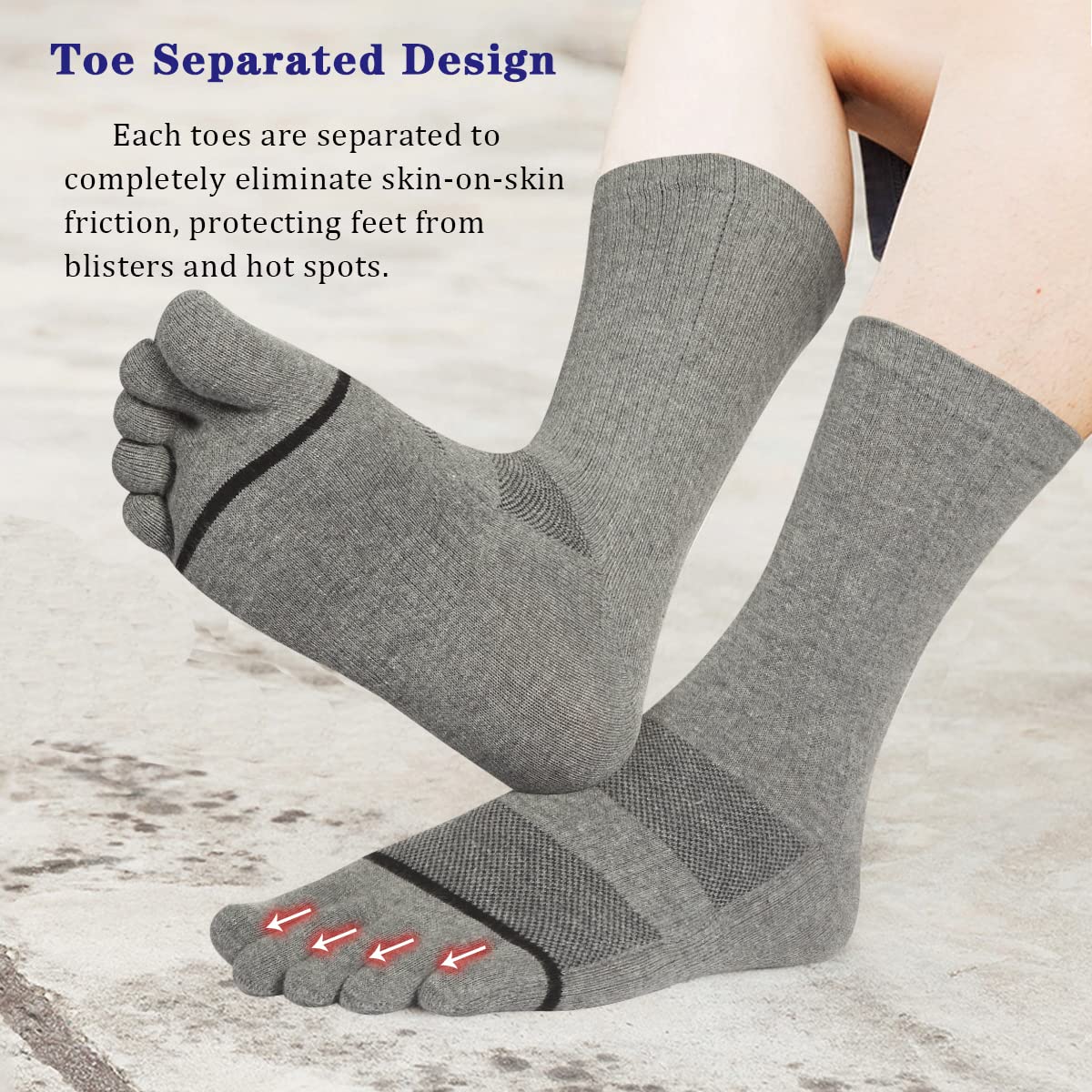 Men's Toe socks Cotton Crew Five Finger Socks for Running 3 Pairs(Grey)