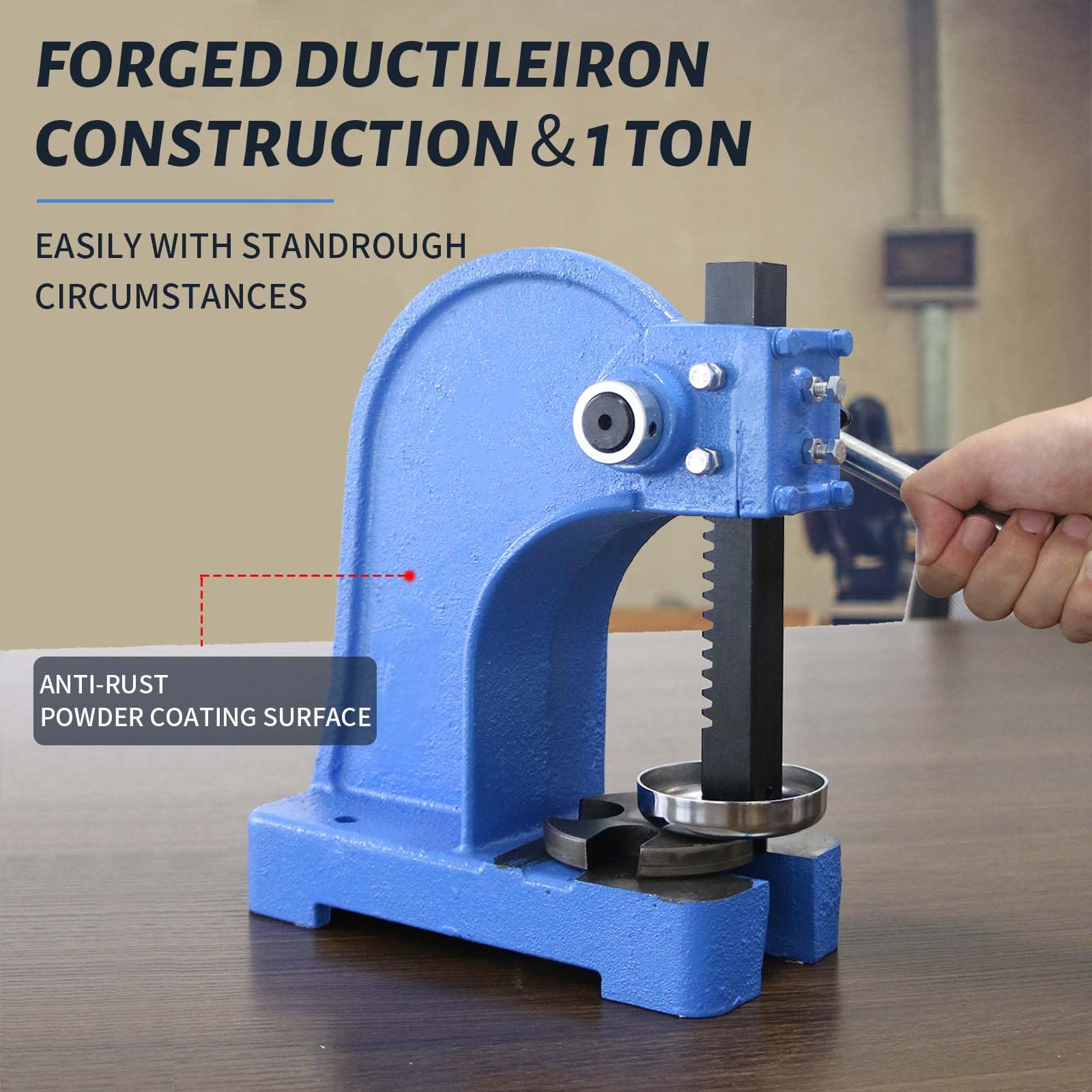 PNBO 1 Ton Manual Arbor Press,Heavy Duty Cast Iron Desktop Punch Press Machine, for Riveting Punching Holes