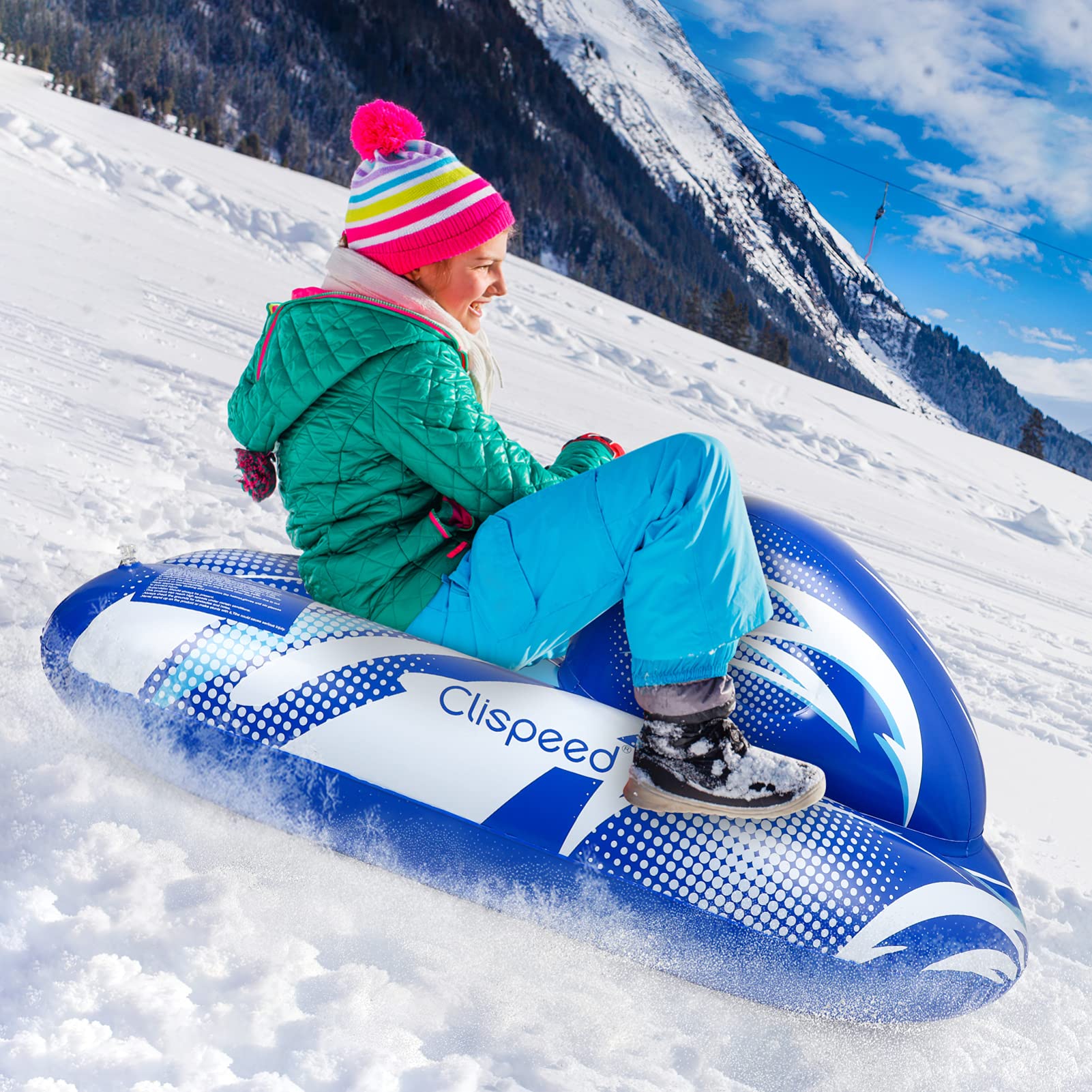 LIOOBO Ski Car Ski Inflatable Mat with Handle Anti- ski Slide for Kids Adults with Heavy Duty Handles (Blue)