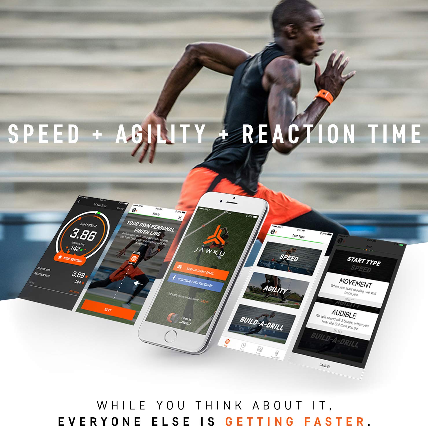 JAWKU Speed - The First Wearable to Measure Sprint Speed, Agility, Reaction Time/Test, Train and Track Performance (Black)