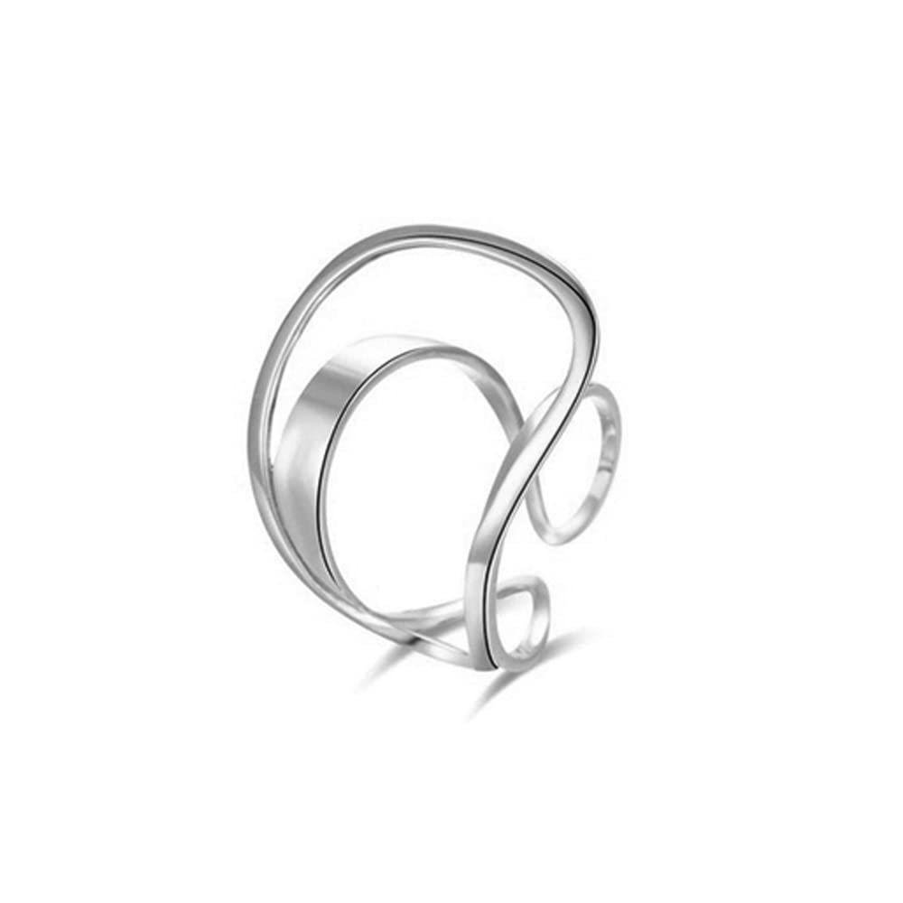 Personalized Simple Geometric Statement Rings Minimalist Fashion Knuckle Stackable Gold Silver Ring for Women Girls Teen Finger Ring Adjustable Size Daughter Gifts (Silver)