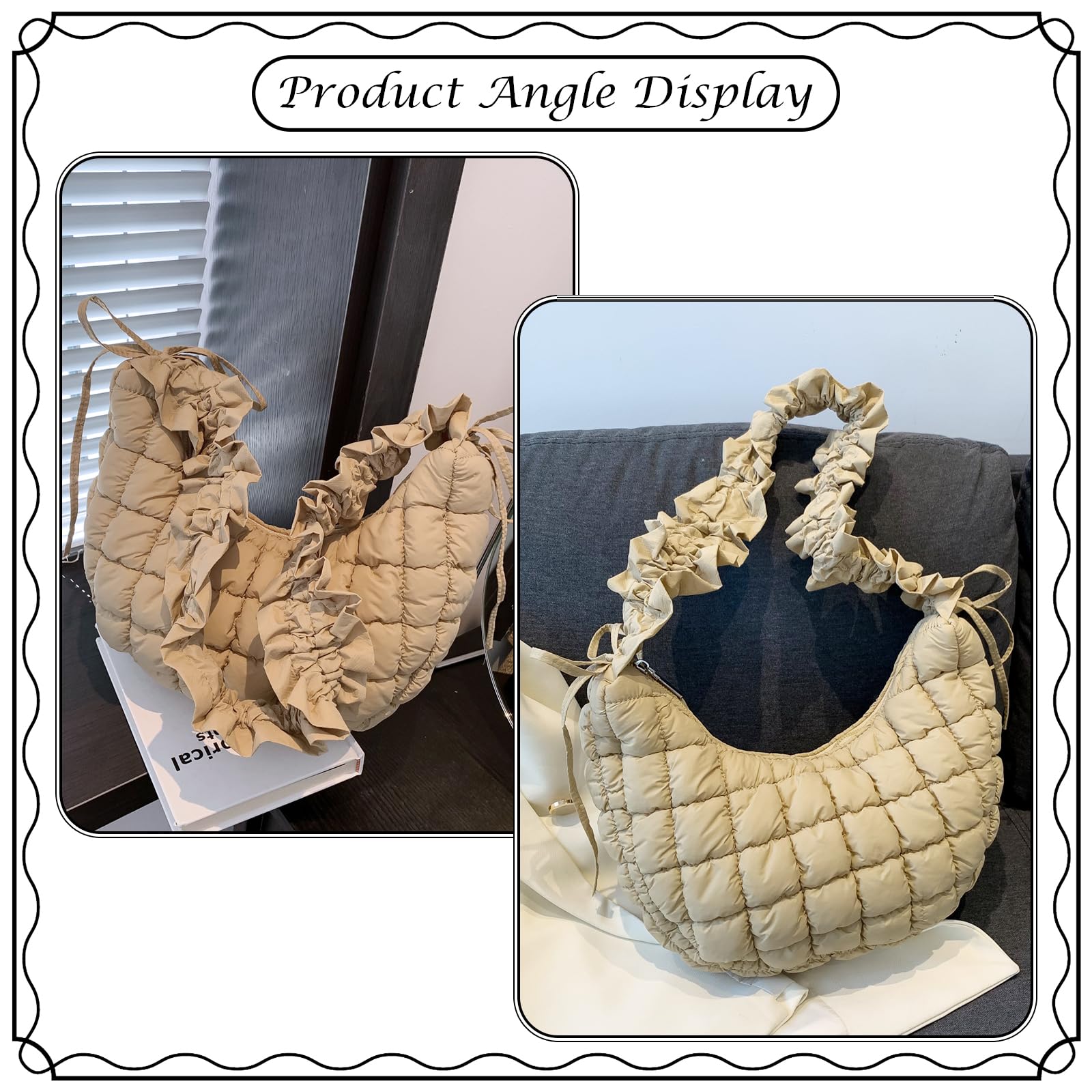 Ovida Women Large Puffy Tote Bag Quilted Down Cotton Padding Shoulder Bag Winter Warm Lightweight Handbag with Zip
