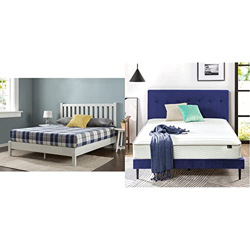 Zinus Wen Wood Deluxe Platform Bed Frame, Full & 8 Inch Foam and Spring Mattress/CertiPUR-US Certified Foams/Mattress-in-a-Box, Full
