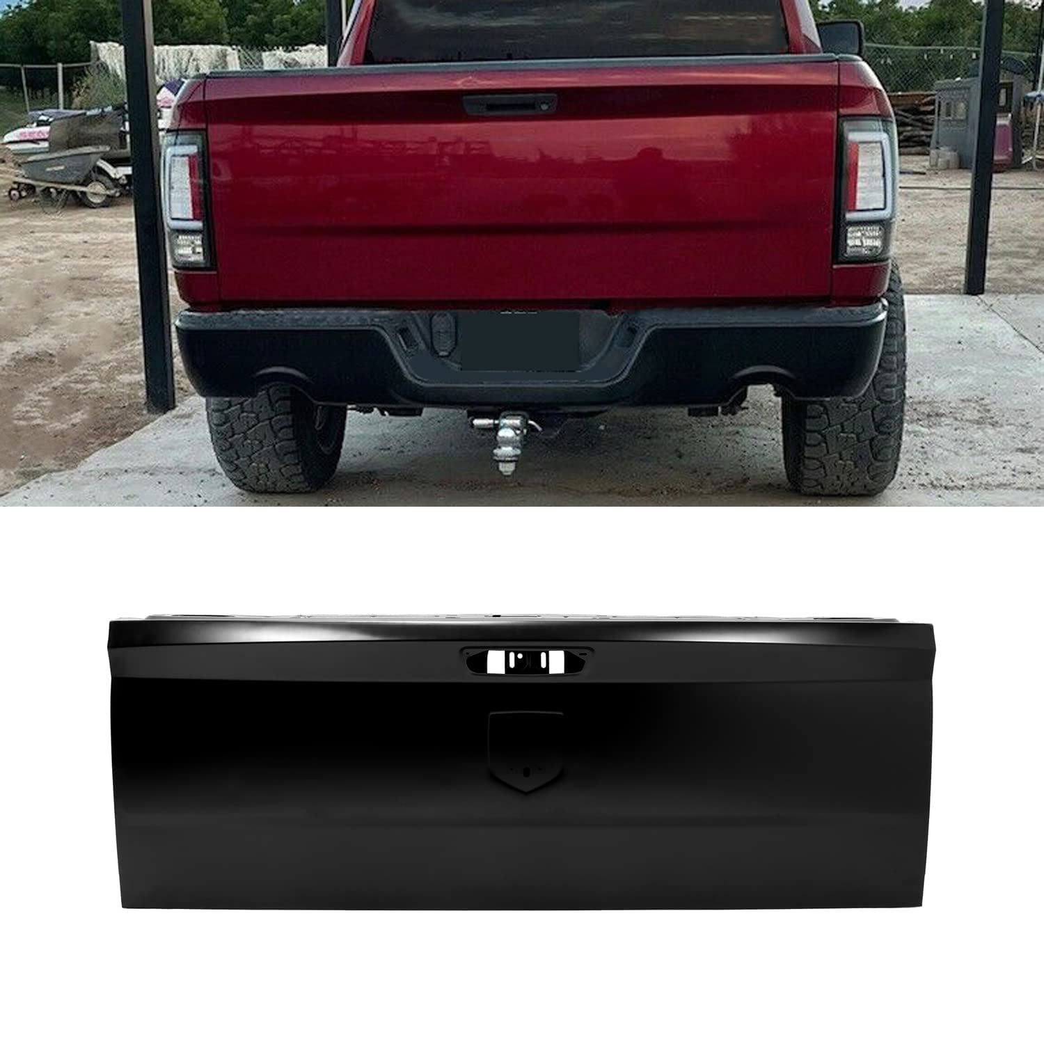 Kojem Rear Tailgate Shell Compatible with 2010-2022 Ram 1500 2500 3500 Pickup Truck Replacement for CH1900129 Tail Gate Black Primed Steel, LYAM-361-Z2