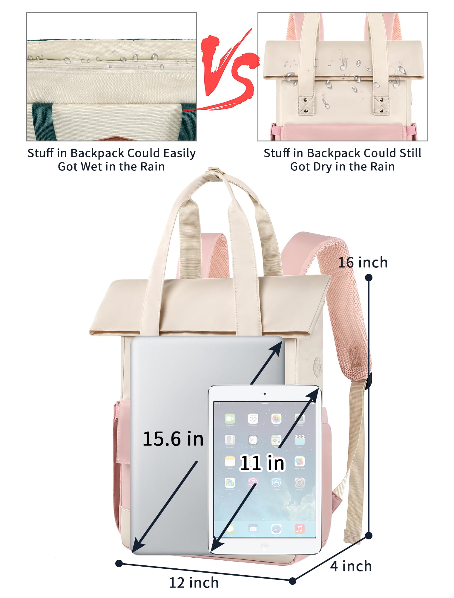 Janiful Convertible Backpack Tote,Work backpack for Women,Teacher Nurse Tote Backpack with USB Charging Port,Anti Theft for Travel Airline,Wide Top Open Bookbag fits 15.6 Inch Laptop