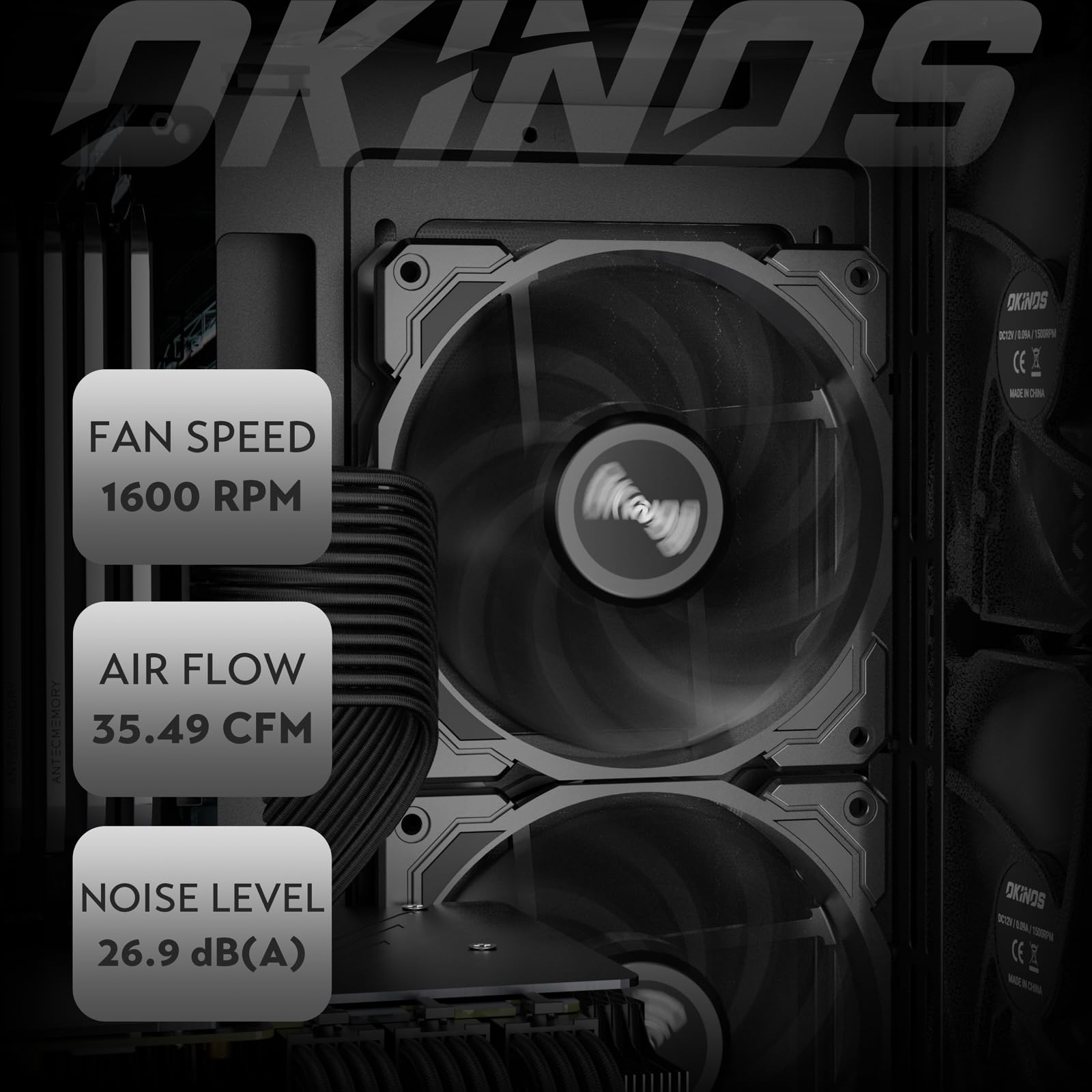 Okinos, 26.9 dBA, 4Pin PWM, Air Series, 120mm Case Fan 5 Packs, Silent Case Fan