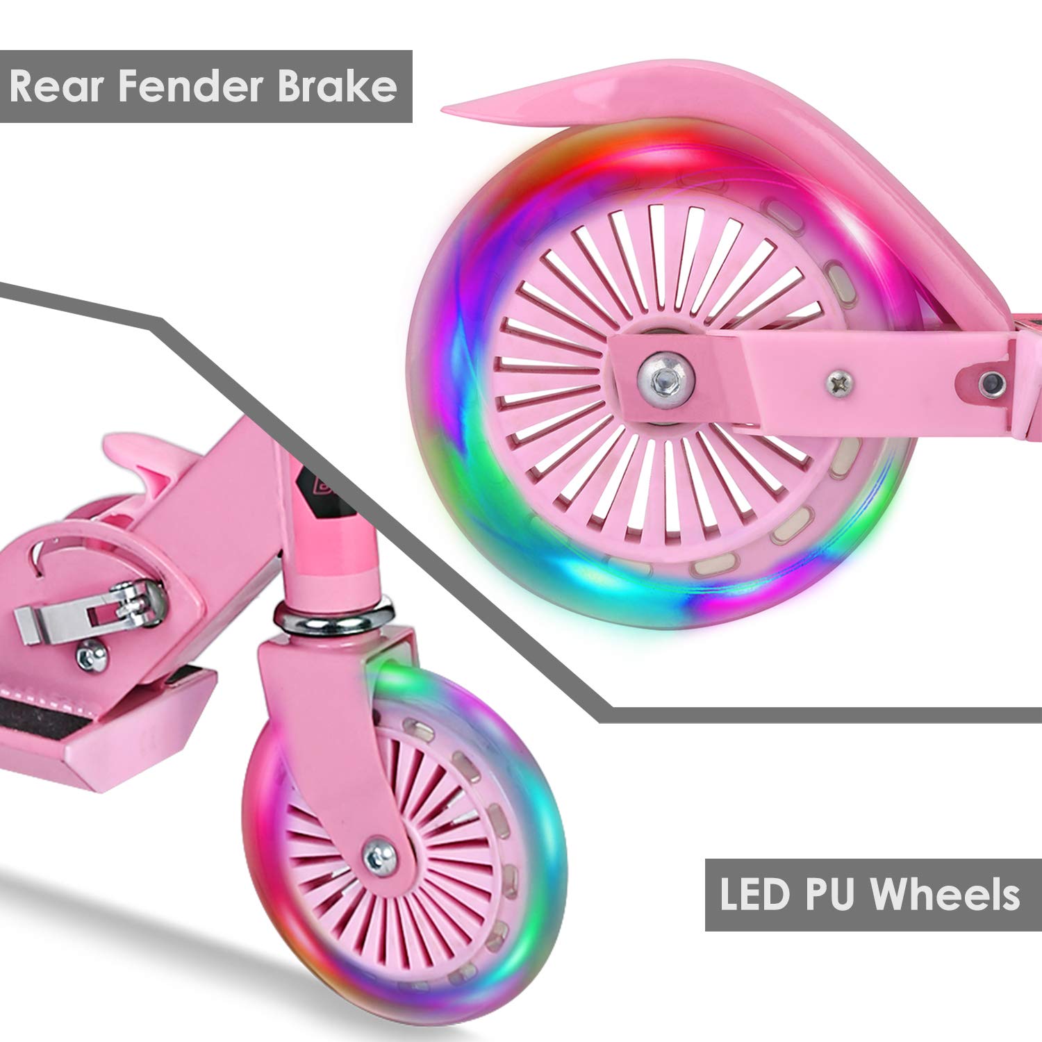 Kids Scooter 2 Wheels by WeSkate Foldable Kick Scooters for Girls Boys Aged 3+, Smooth-Gliding, Adjustable Handles Scooters with LED Light Up PU Wheels, Lightweight Construction