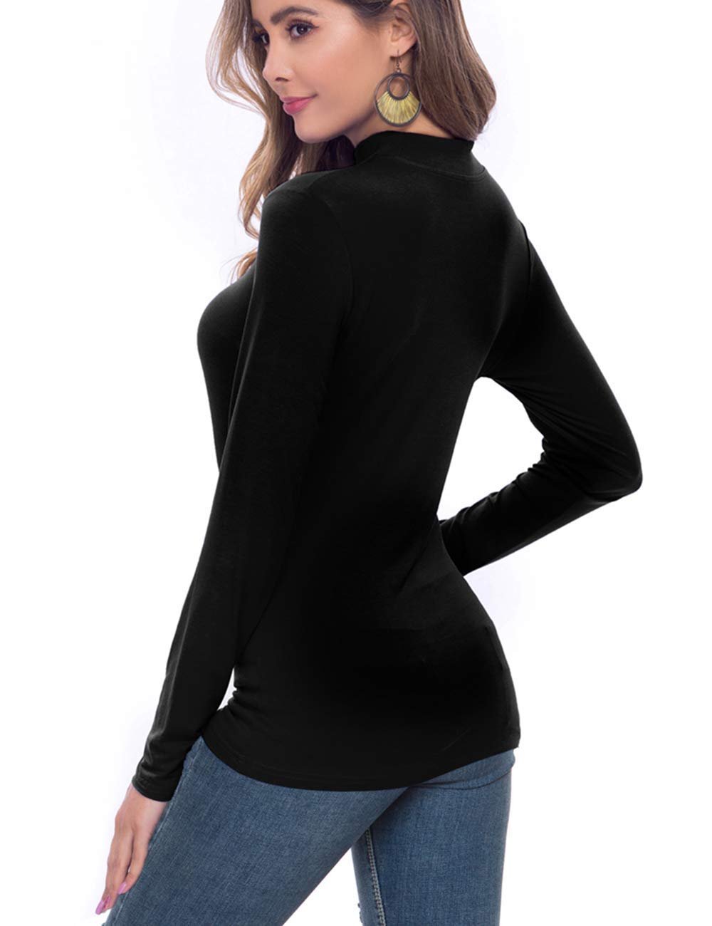 Long Sleeve Mock Neck Tops for Women Casual Based Layer Slim Fitted Shirts Grey XX-Large
