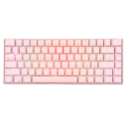Mechanical Keyboard, 82 Keys 3 Modes Pink Gaming Mechanical Keyboard with RGB Dynamic Backlight, Support Wireless 2.4G Bluetooth Type C Wired, 1800mAh Rechargeable, for Office Home(Red Shaft)