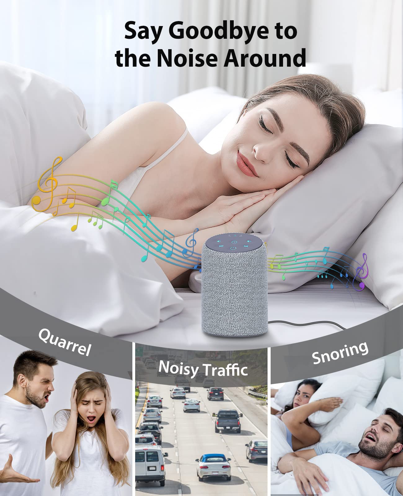 Jack & Rose White Noise Machine for Adults, Adults Sound Machine with Backlight Button & Fabric Design, Travel Sound Machine for Sleeping
