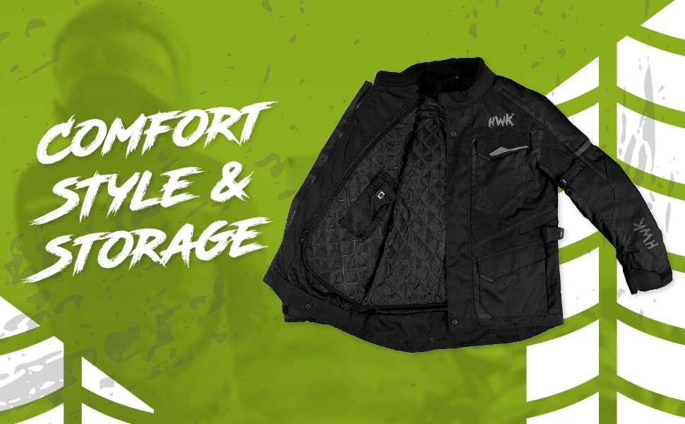 HWK Motorcycle Jacket for Men Adventure/Touring with Cordura Textile Fabric for Motorbike Riding and Impact Protection Armor (Black, Large)