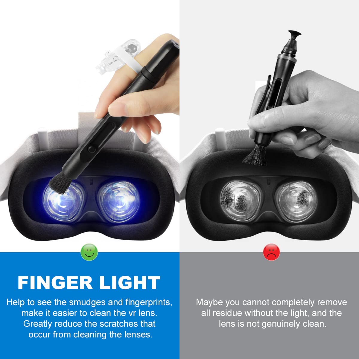 LANMU Lens Cleaning Pen Compatible with Oculus Quest 2/Quest/Rift S, Valve Index, PS VR and More, Lens Cleaning Kit with Finger Light, Dust and Fingerprint Cleaning