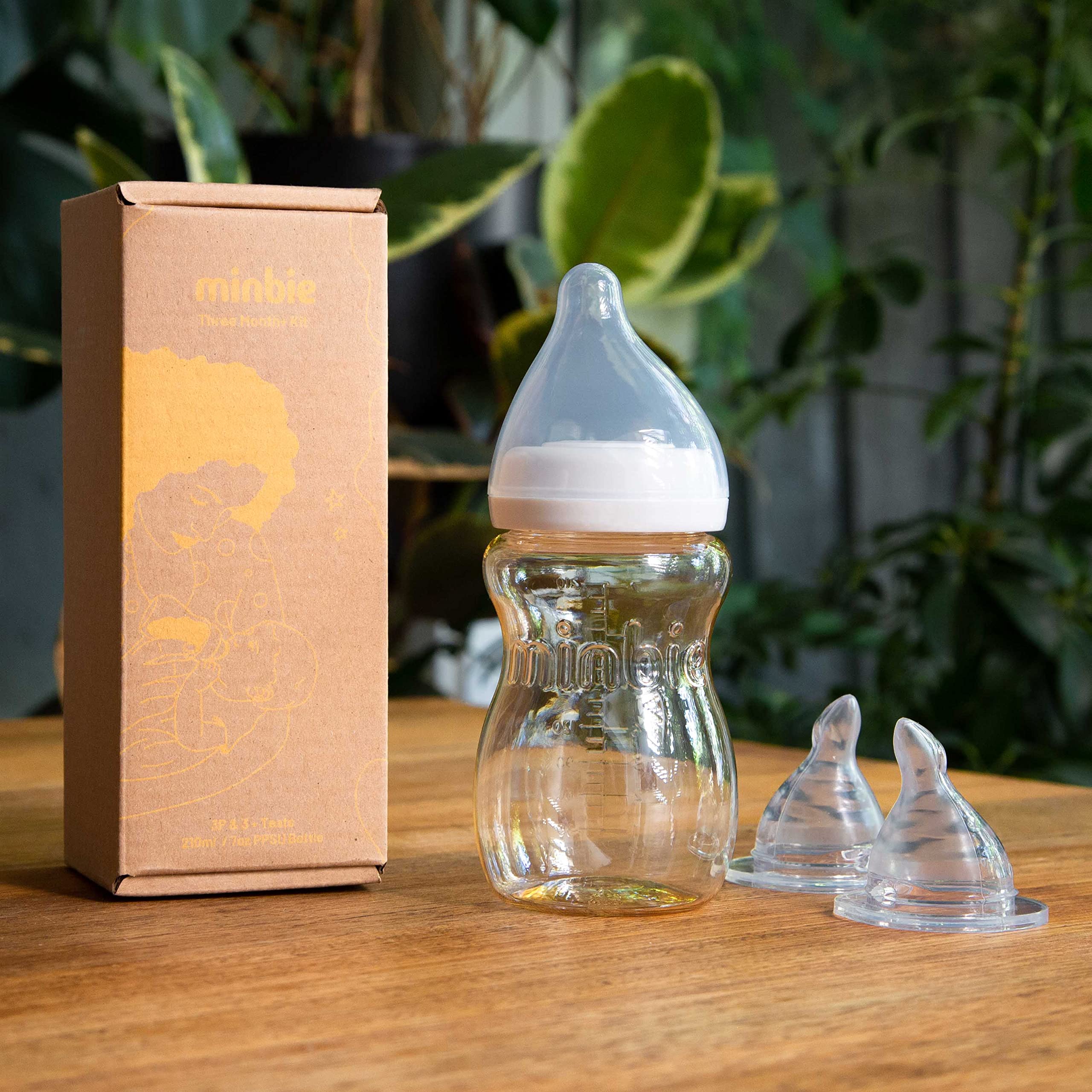 Minbie Newborn Breastfeeding Baby Bottle Bundle - Anti Colic & Reflux, BPA Free PPSU