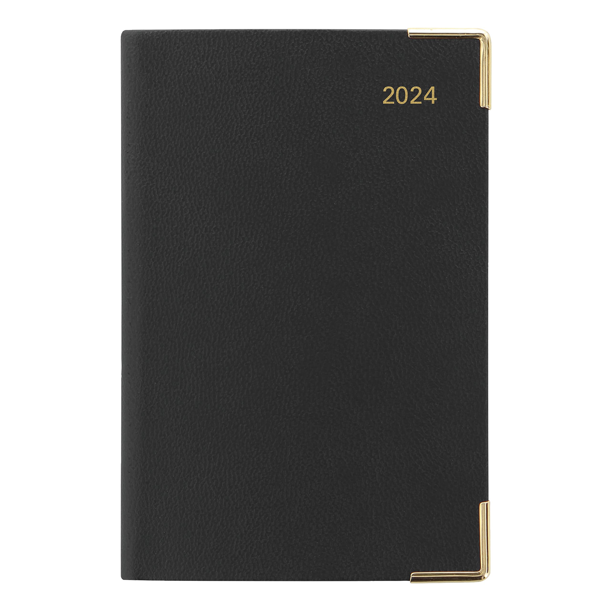 Letts of London Classic Weekly Planner, 12 Months, January to December, 2024, Gold Corners, Pocket Size, 4.25" x 2.75", Black (C32EBK-24)