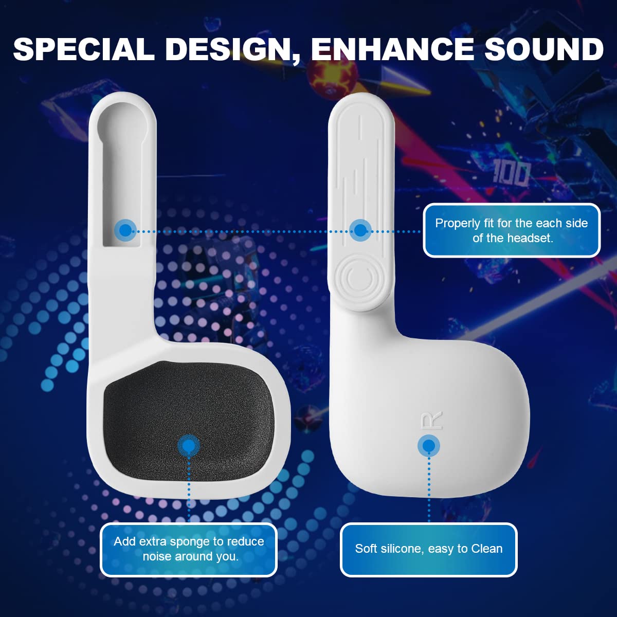 LANMU Silicone Ear Muffs Compatible with Meta/Oculus Quest 2, Enhance The Sound Quality and VR Experience (2 Pack, White)