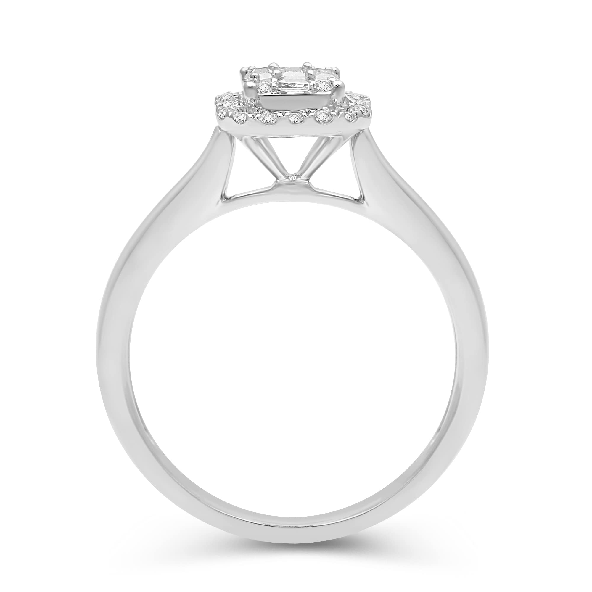 Jewelili 10K White Gold 1/3 Cttw Natural White Baguette and Round Diamonds Bridal Ring, Size 7