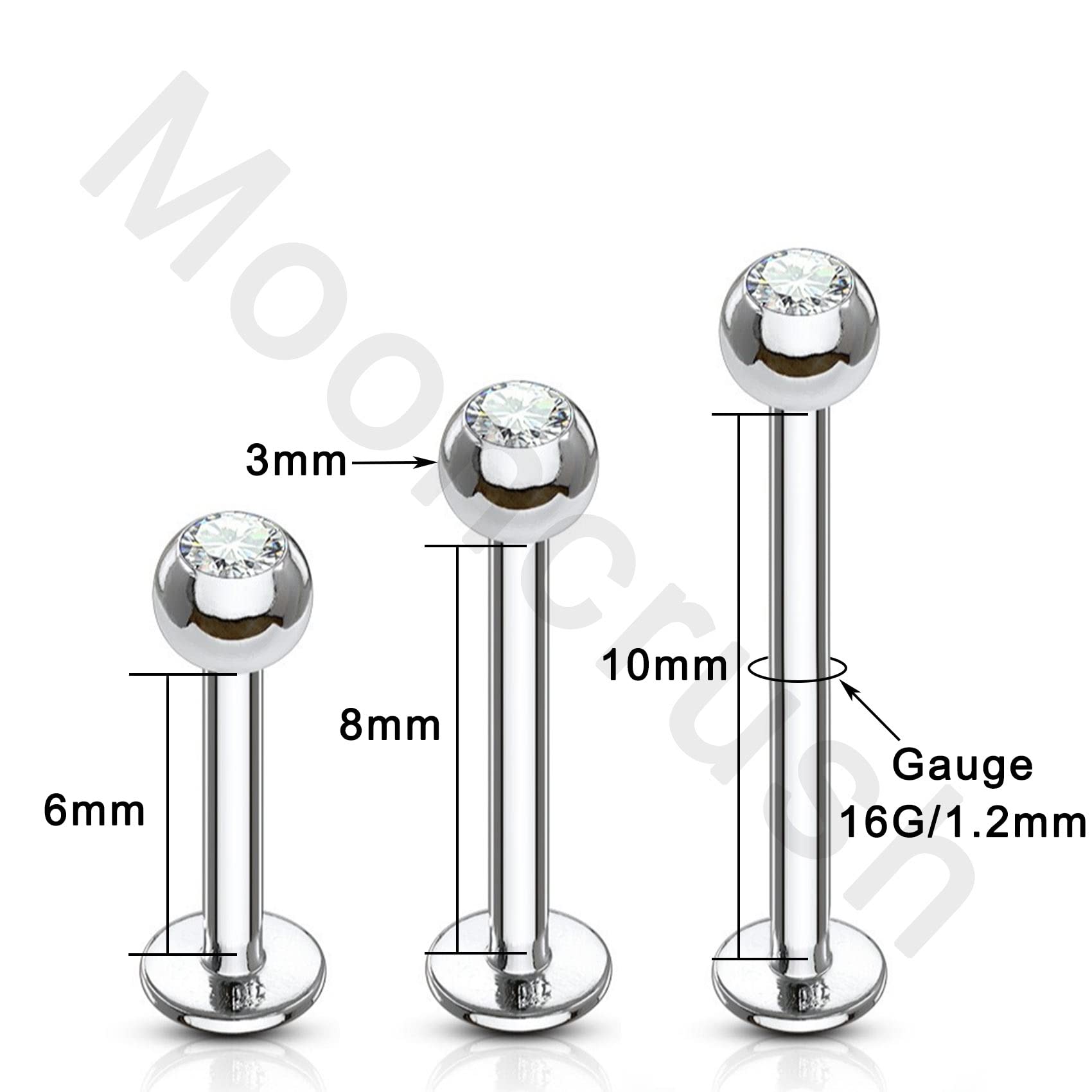 Mooncrush Jewelry G23 Soild Titanium 6MM Tragus Earring Internally Threaded 16g Cartilage Earring Stud Flat Back Helix Piercing Jewelry Surgical Steel