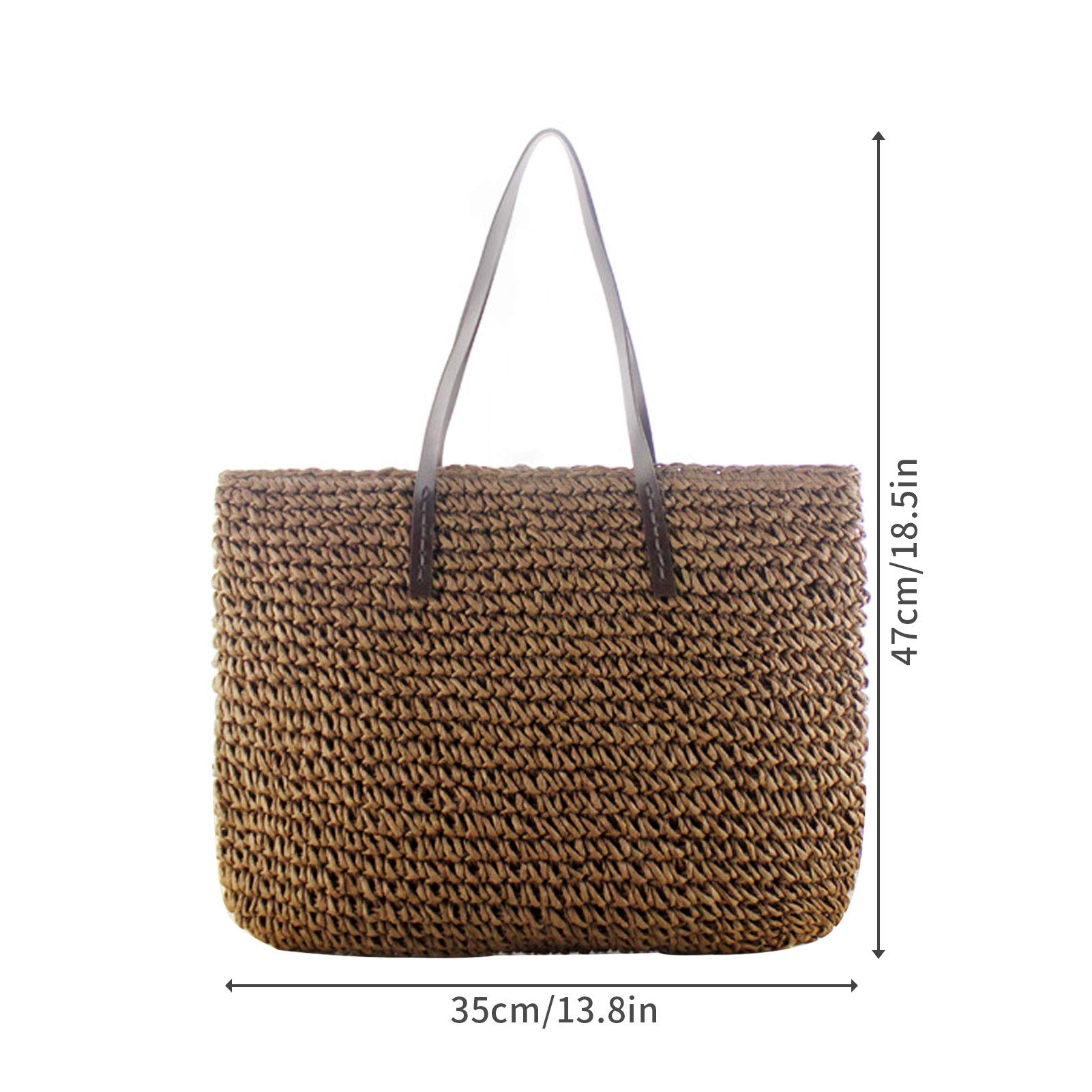 LISSO Women Summer Beach Weaving Shoulder Bag Straw Woven Large Tote for Leisure Vacation Travel (Brown)