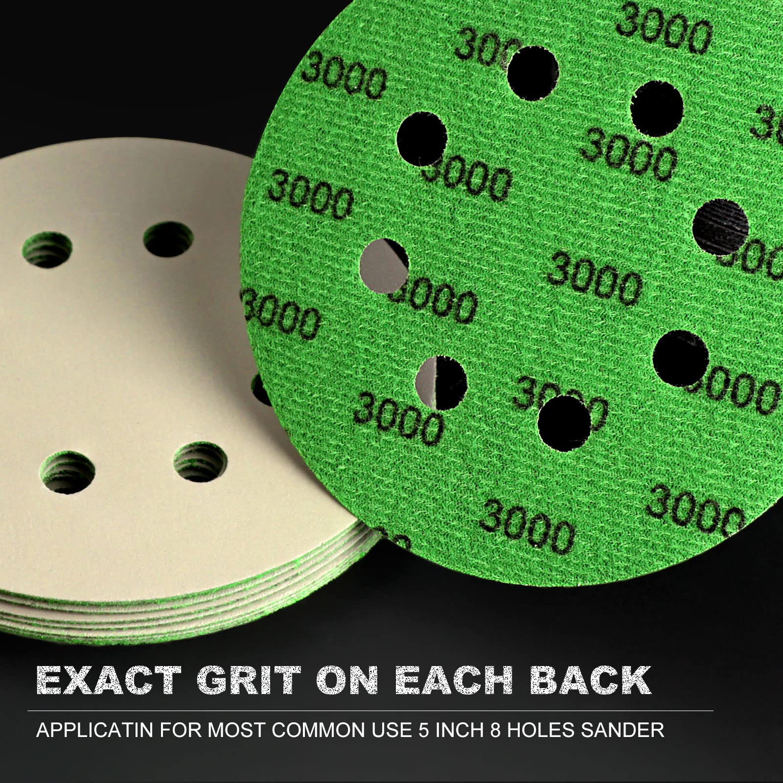 POLIWELL 5 Inch Sanding Discs Hook and Loop 8 Hole Heavy Duty Silicon Carbide Sandpaper 320 400 600 800 1000 1500 2000 3000 4000 5000 7000 10000 with Interface Pad for Random Orbital Sander,120 Pack