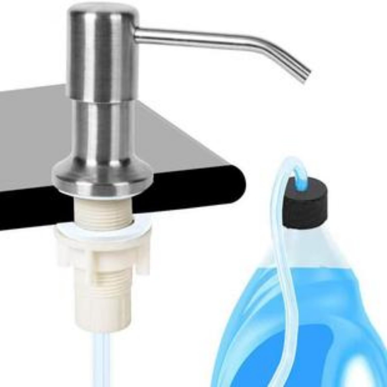 XJG123 Sink soap dispenser, extended extension tube, kitchen general detergent, vegetable basin extractor, detergent pressing head (Brushed pump head + 1m), White