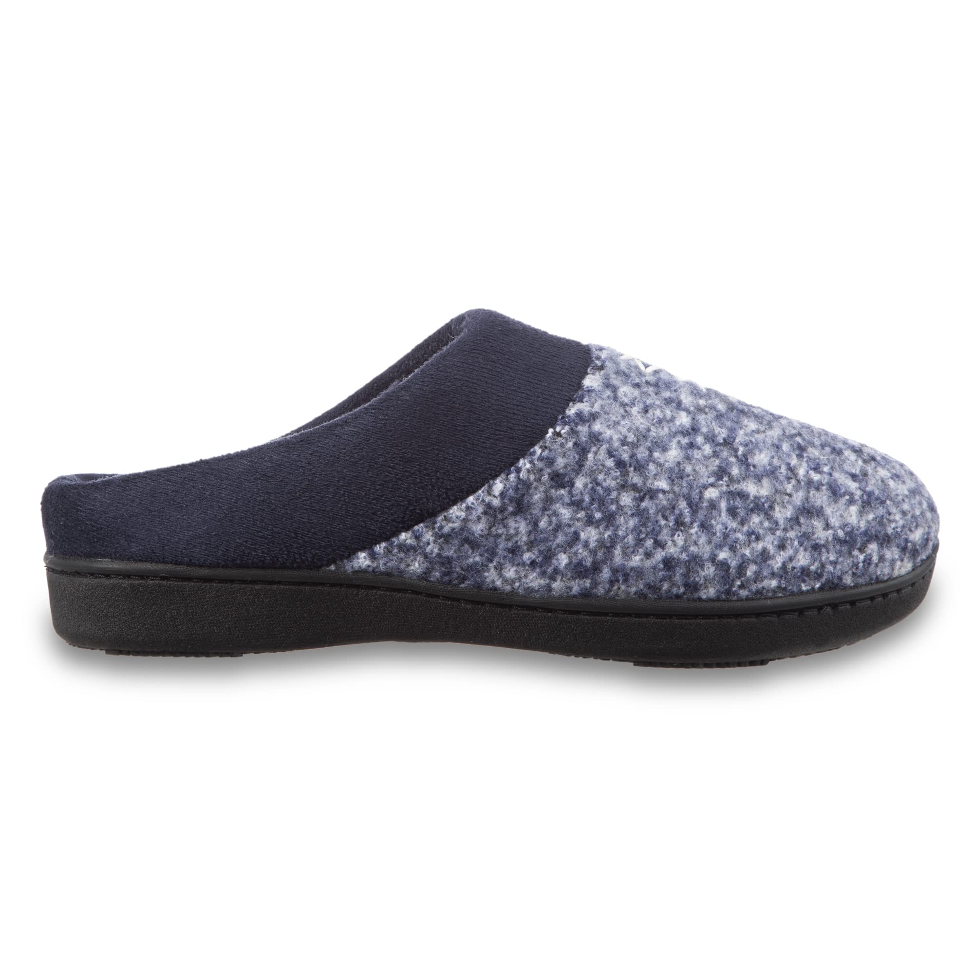 isotoner Women's Memory Foam Heather Knit Jessie Hoodback ECO Comfort Slip-On Slipper, Navy Blue, 8.5-9