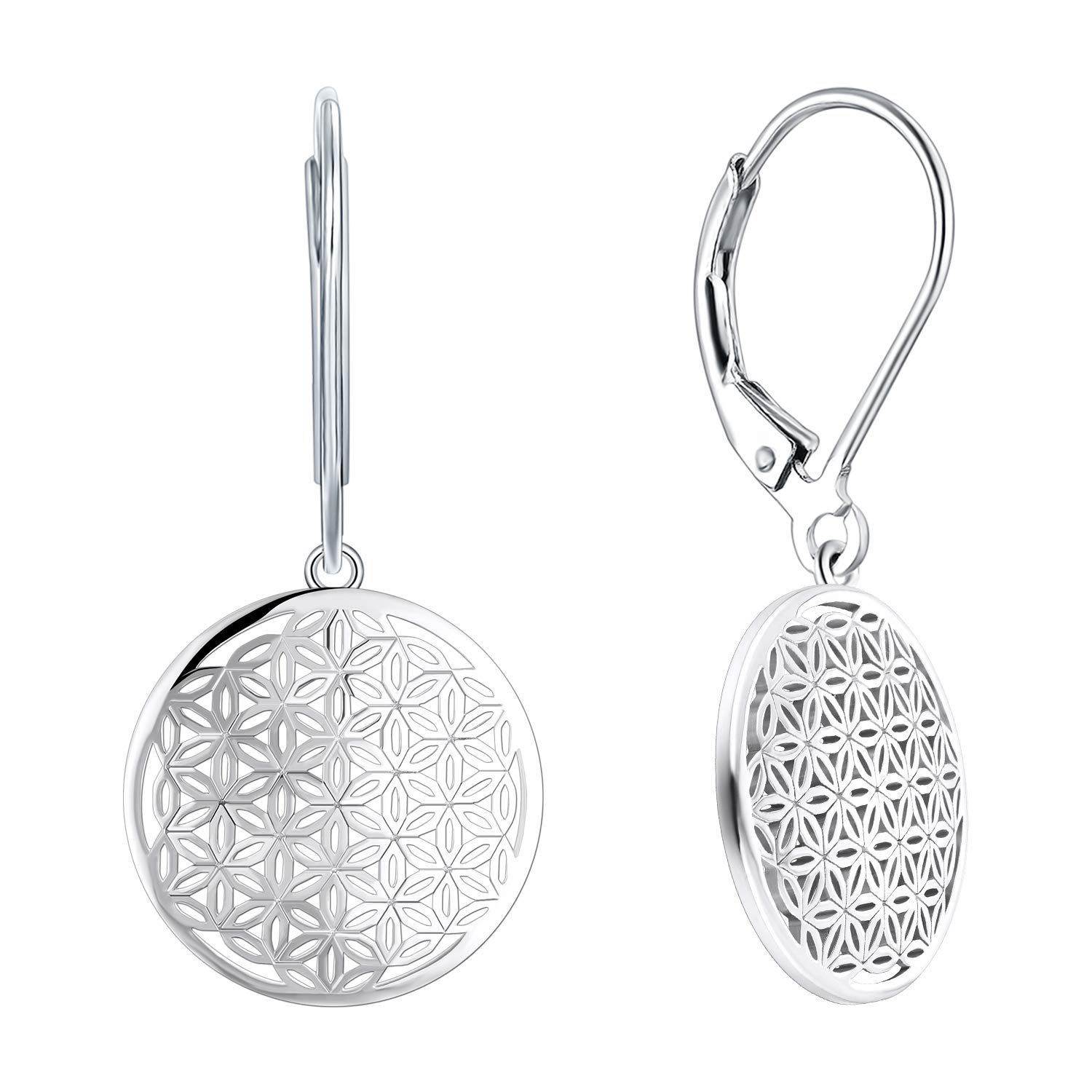 JO WISDOM 925 Sterling Silver Flower of Life Drop&Dangle Leverback Earrings