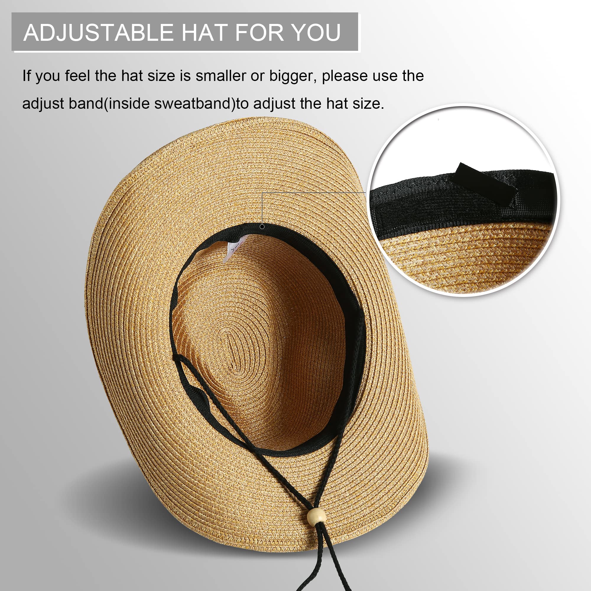 Lanzom Women Men Summer Western Straw Cowboy Cowgirl Hat Shapeable Wide Brim Staw Beach Sun Hat (Medium, Mixed Khaki)