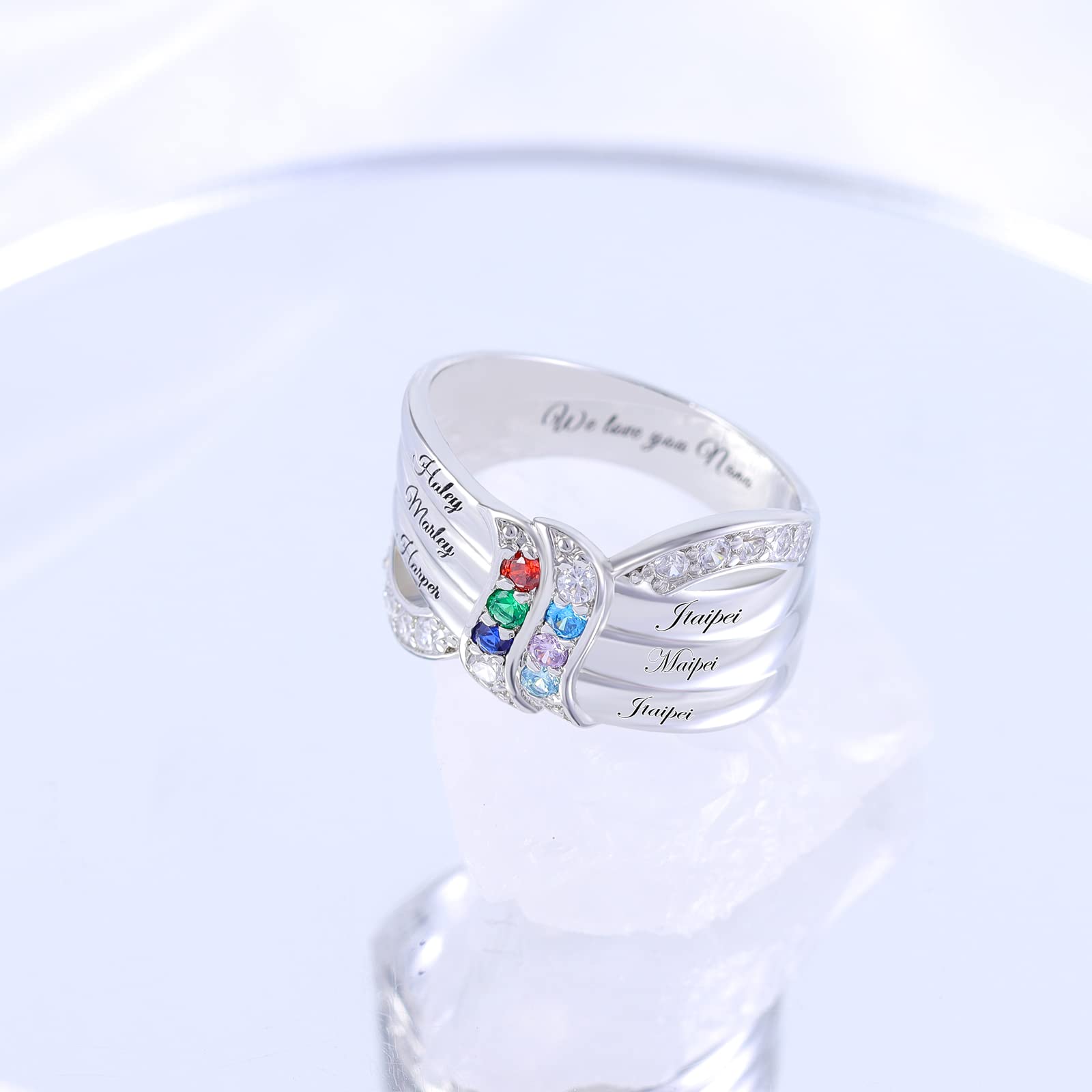 PETEANEY Personalized Birthstone Rings for Women 925 Sterling Silver Custom Name Ring Grandma Mothers Day Birthday Gifts