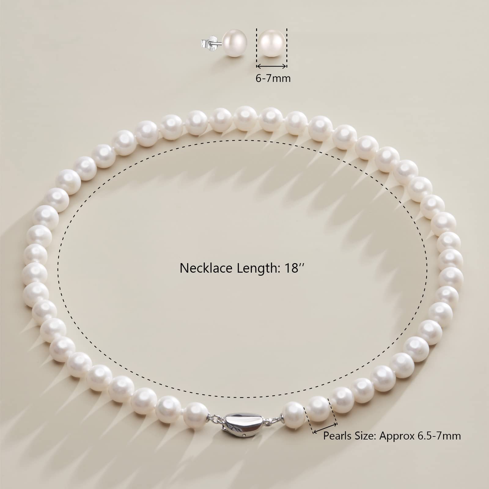 LANE WOODS Single Strand Pearl Necklace for Women (18 inch, 8-9mm)