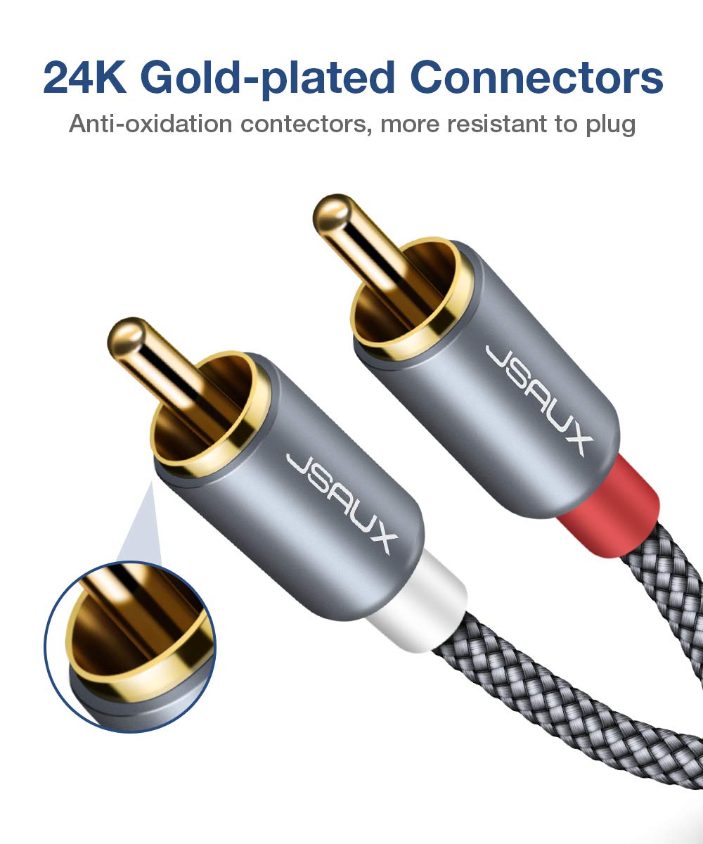 JSAUX 2RCA to 2RCA Cable, [6.6ft/2M, Dual Shielded Gold-Plated] 2RCA Male to 2RCA Male Stereo Audio Cable for Home Theater, HDTV, Amplifiers, Hi-Fi Systems [Grey]