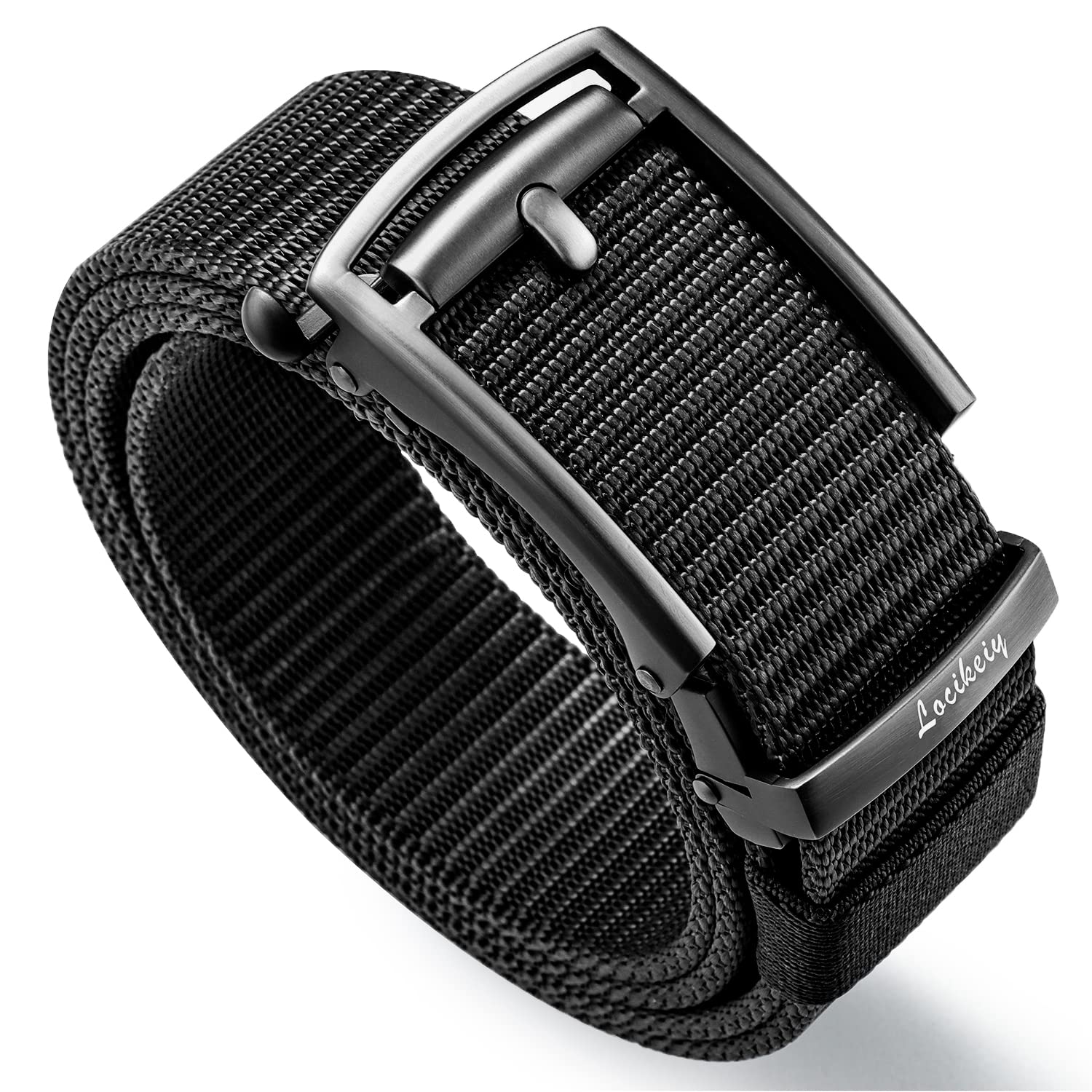 Locikeiy Ratchet Belts for Men, Nylon Web Tactical Belt with Automatic Slide Buckle,golf belts for men Adjustable Gun Belt(Size up to 48")-Black