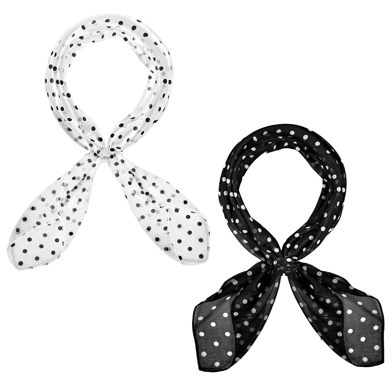 Jolbndcv 2 PCS 1950s Chiffon Scarf Dot Retro Scarf Square Vintage Neckerchief Head Scarf for Women Black&White, Large