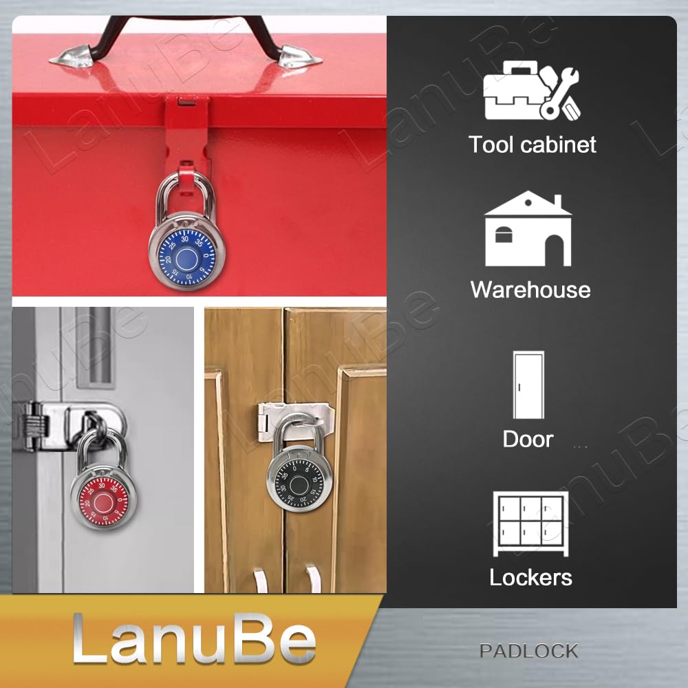 LanuBe Lock Standard Dial Combination Lock, 2 in. Wide, with Different Combinations, Black Turnplate, Pack of 12; Lock for School, Employee, Gym Sports Locker, Case, Toolbox, Fence and so on