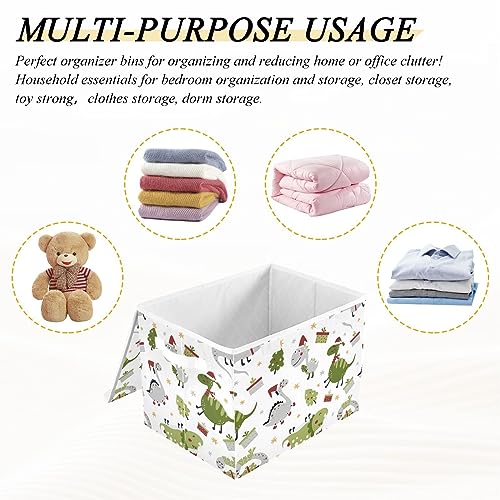 Krafig Foldable Storage Box Large Cube Organizer Bins Cute Dinosaurs Containers Baskets with Lids Handles for Closet Organization, Shelves, Clothes, Toys