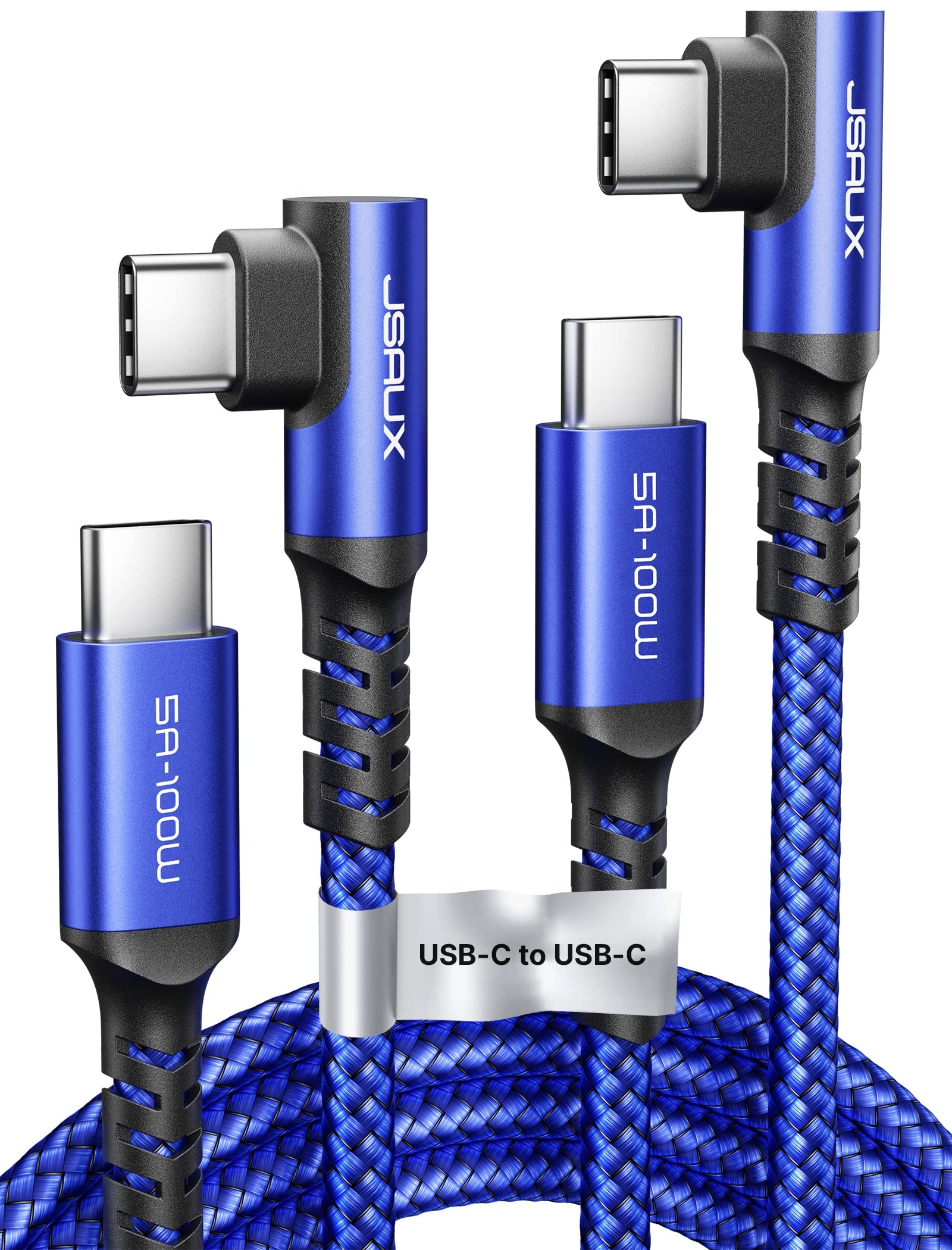 JSAUX USB C to USB C Cable 100W [2-Pack 6.6FT], Right Angle USBC to USBC Cable, 5A Super Fast Charging Type-C to Type-C Cord Compatible with MacBook Pro/iPad Pro/Mini/Air, Galaxy S23/S22-Light Blue