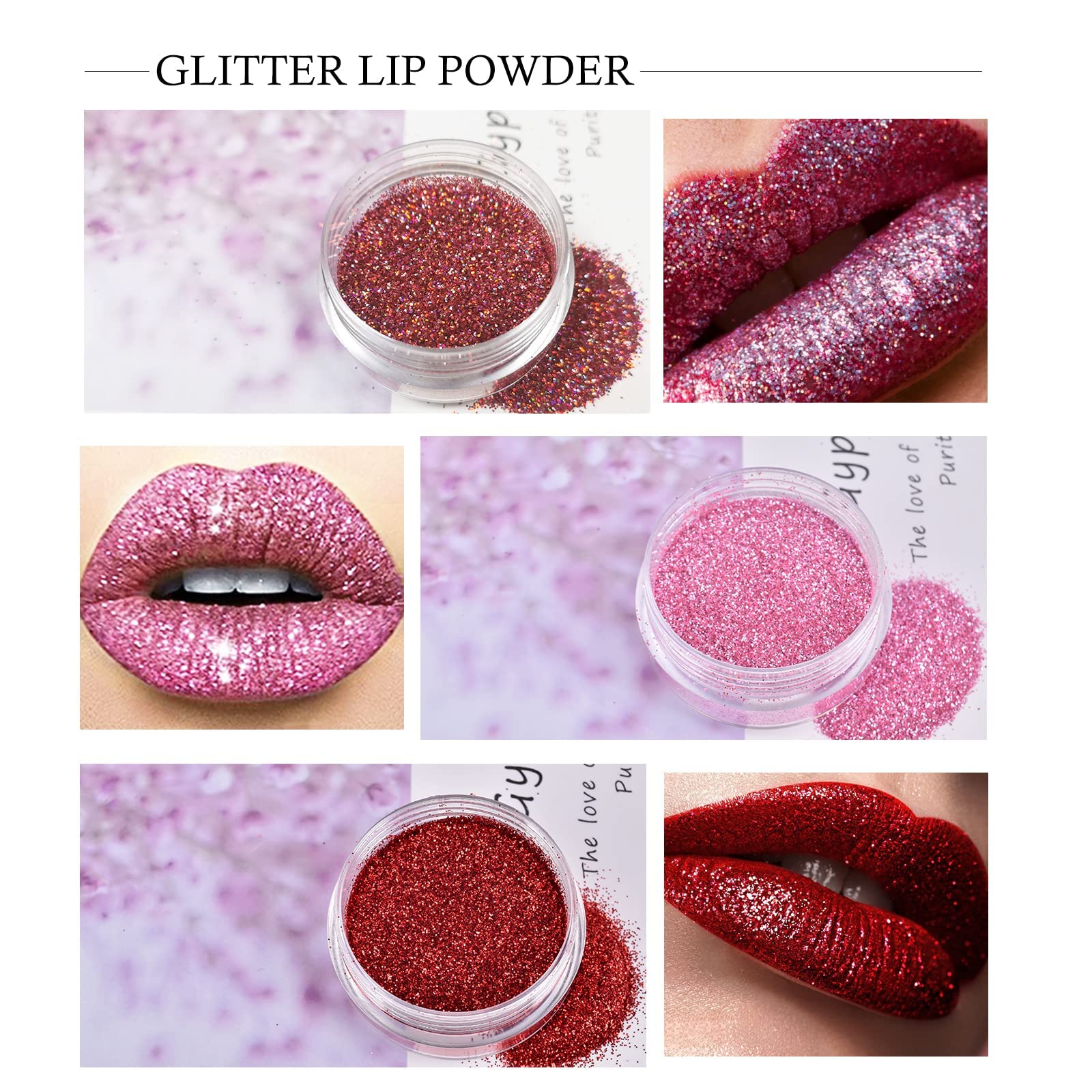 Kawaii Kisses Glitter Lip Kit, 4 Colors Glitter Lip Kit Gloss, Shiny Diamond and Metallic Lip Glitter Makeup Lipstick Lip Gloss Glitter Lipstick, Glitter Lips Makeup with Lip Primer and Brush(A)