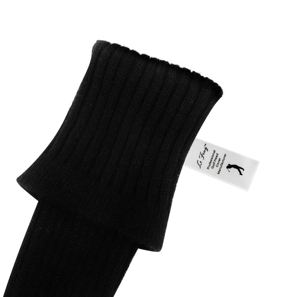 LeFeng 3Pcs Golf Club Head Covers Set Knitted Golf Head Covers for 460cc Driver Fairway Woods and Hybrid with Cute Pom Pom and Number Tag(White Dot Letter)