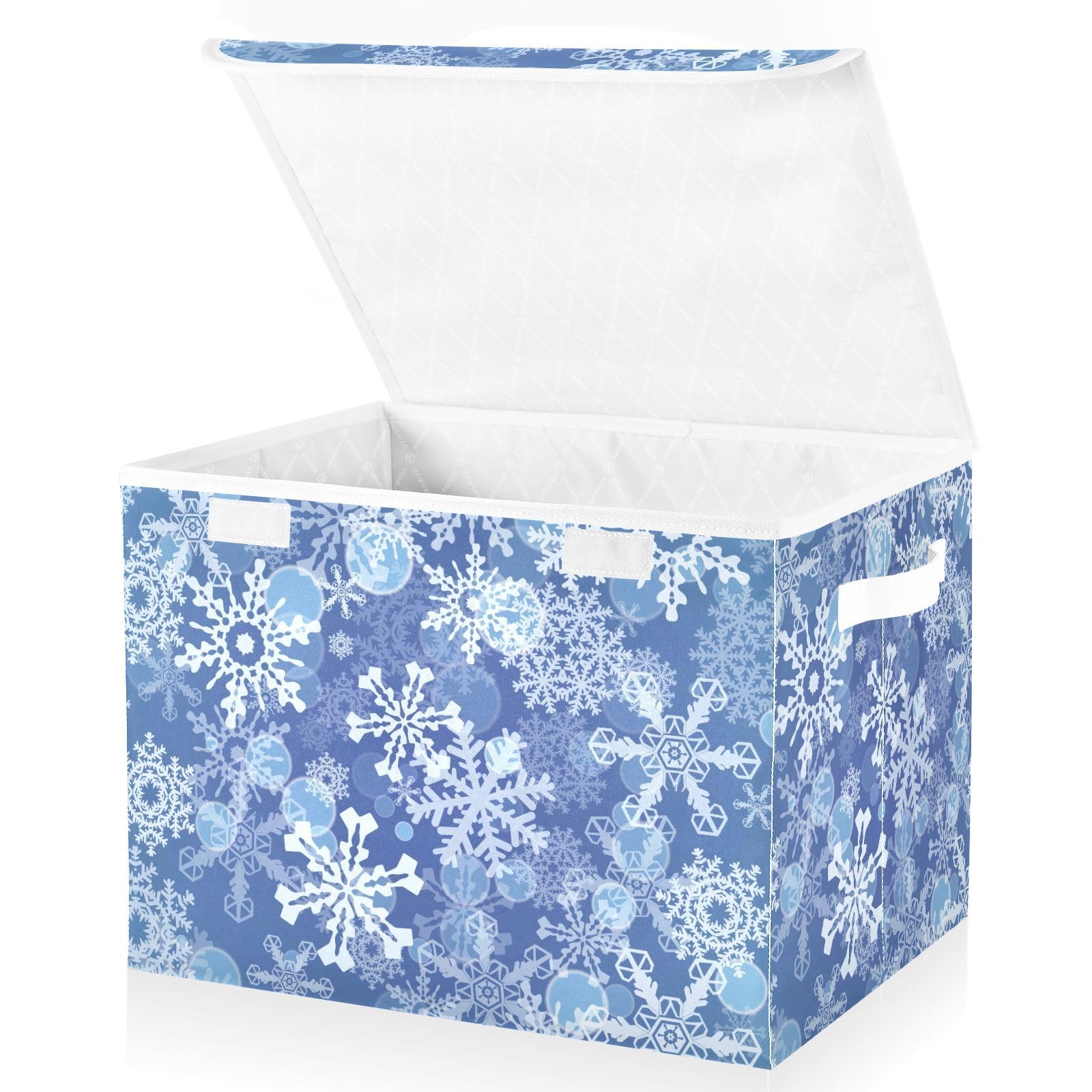 Krafig Snowflakes Decorative Storage Box with Lid Large Bins Baskets Foldable Cube Organizer Collapsible Containers for Organizing, Toy, Home, Shelf, Closet
