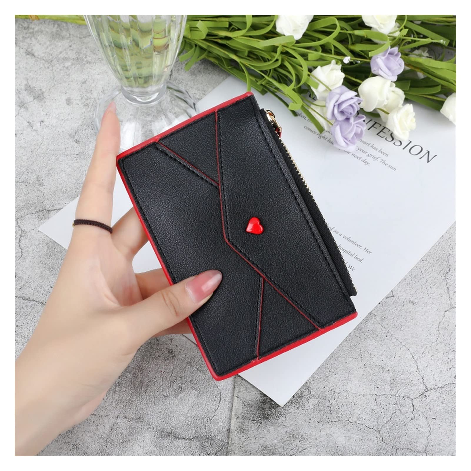 n/a 5pcs Women PU Leather Business Card Holders Short Mini Cute Thin Wallets Small Coin Purse Money Bag Cover Organizer Case (Color : D)