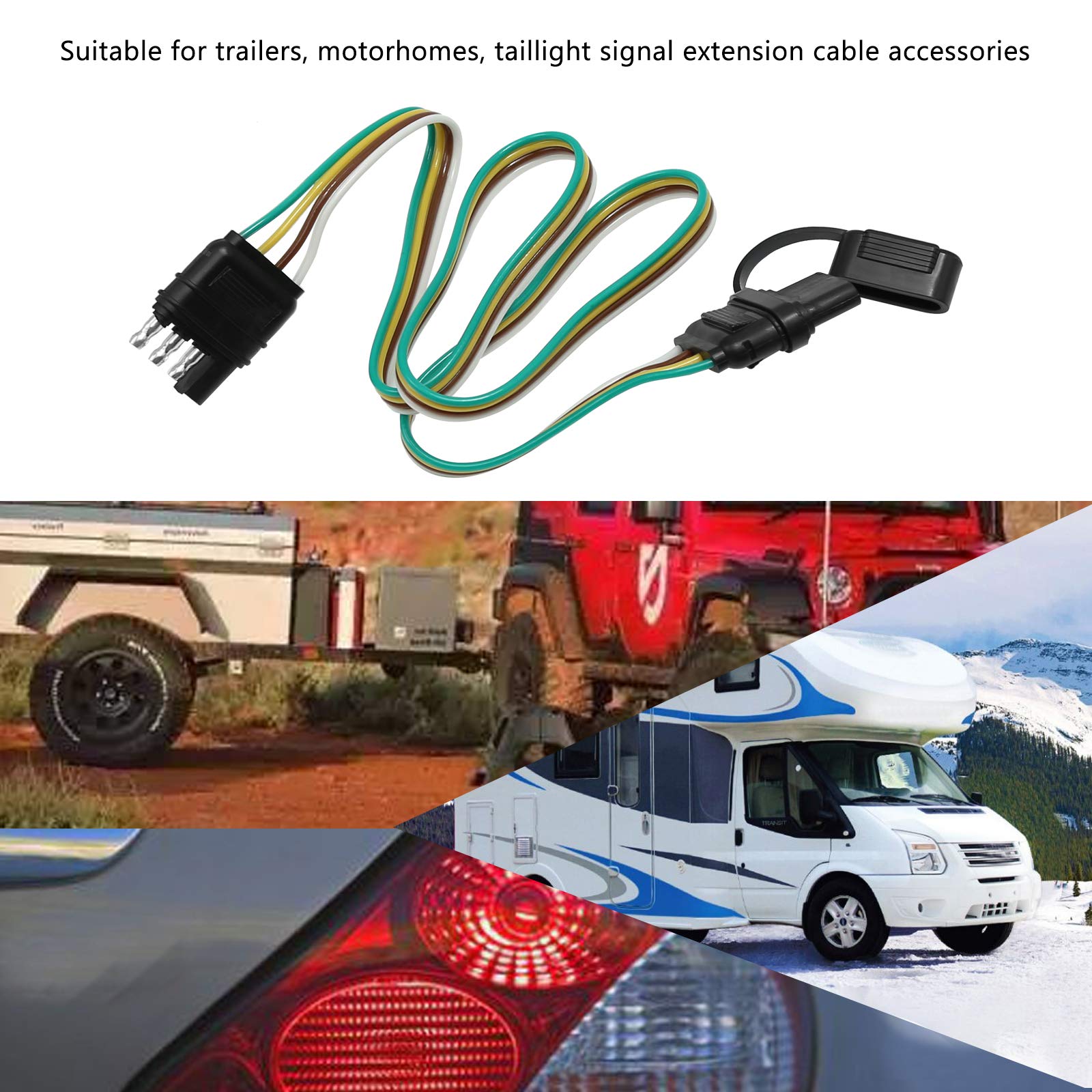 Hoypeyfiy Trailer Light Wiring Harness Kit,4 Wires 4-Way Plug 4 pin Flat Wire Extension Male & Female Connector 32" Inch Long