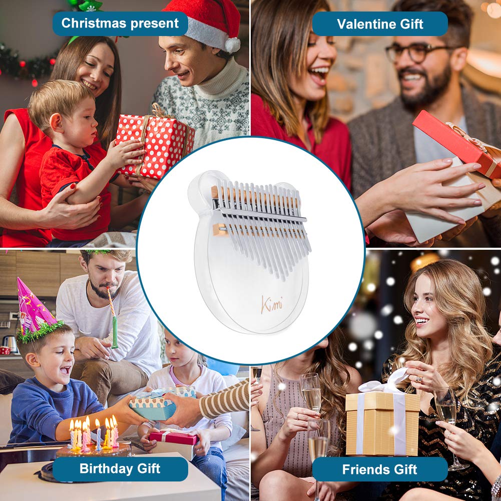 Kalimba 17 Keys Thumb Piano, INTSUN Transparent Acrylic Finger Piano with Tuning Hammer Study Instruction, Thumb Piano Musical Instrument Gift for Beginners, Kids Adults (Large)