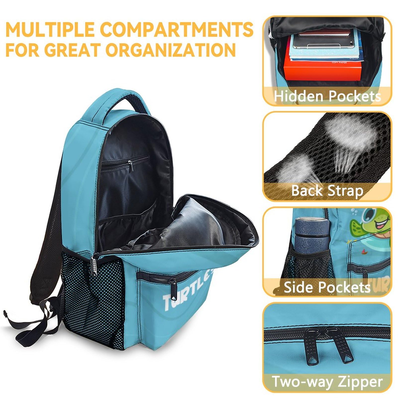 KAXVZER Sea Turtle Backpack for Girls - 16 Inch Blue Backpacks for School - Cute Lightweight Bookbag for Kids