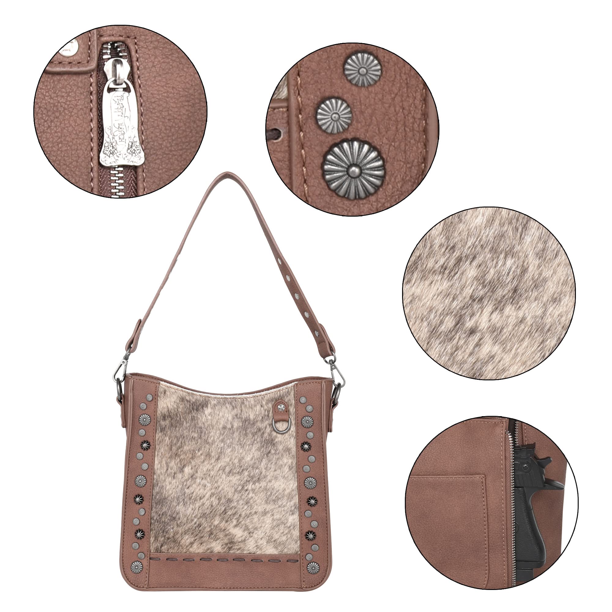 Montana West Trinity Ranch Ranch Hair-On Studs Concealed Carry Hobo for Women Western Shoulder bag with Wallet TR140G-921BR+W