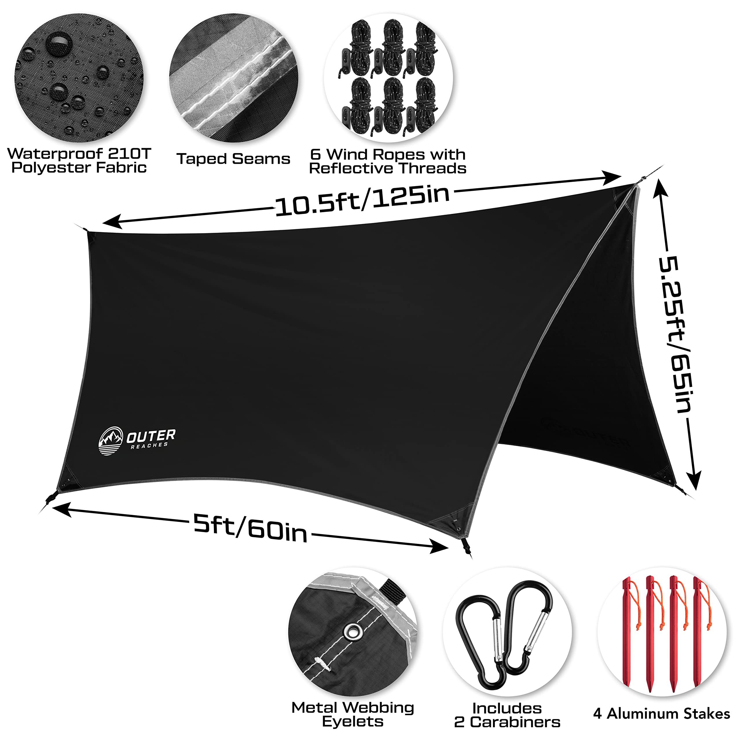 Outer Reaches Camping Tent Tarp - Must Have Hammock Rain Fly for Camping - Heavy Duty Waterproof Hammock Tarp - Improved Quick Setup with Included Stakes and Carry Bag