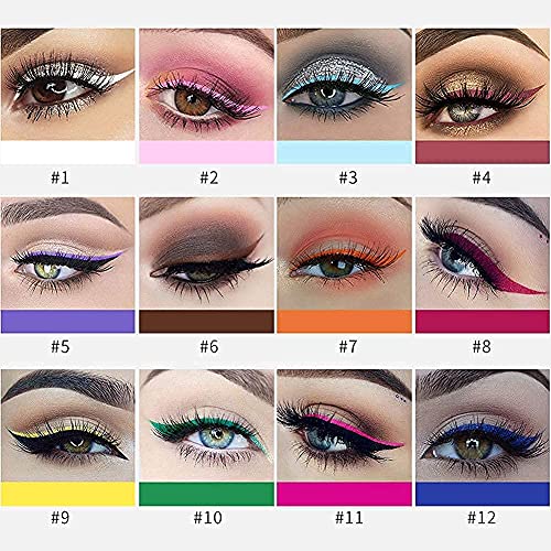 Luxsea Matte Colorful Liquid Eyeliner Set 12 Colors Waterproof Long Lasting Eyeliner Set Professional High Pigmented Makeup Set for Women Girls